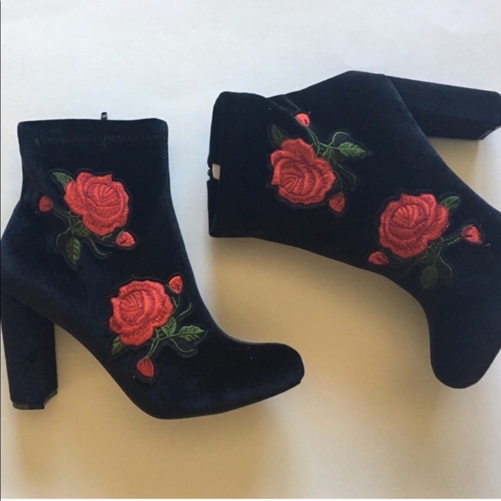 Liliana Rose Embroidered Ankle Booties - Gem